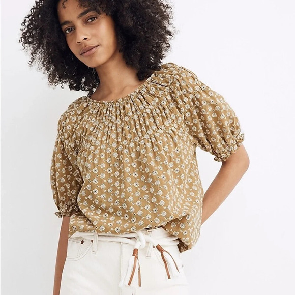 Madewell | Tops | Madewell Nwot Daisy Embroidered Shirred Puff Sleeve ...